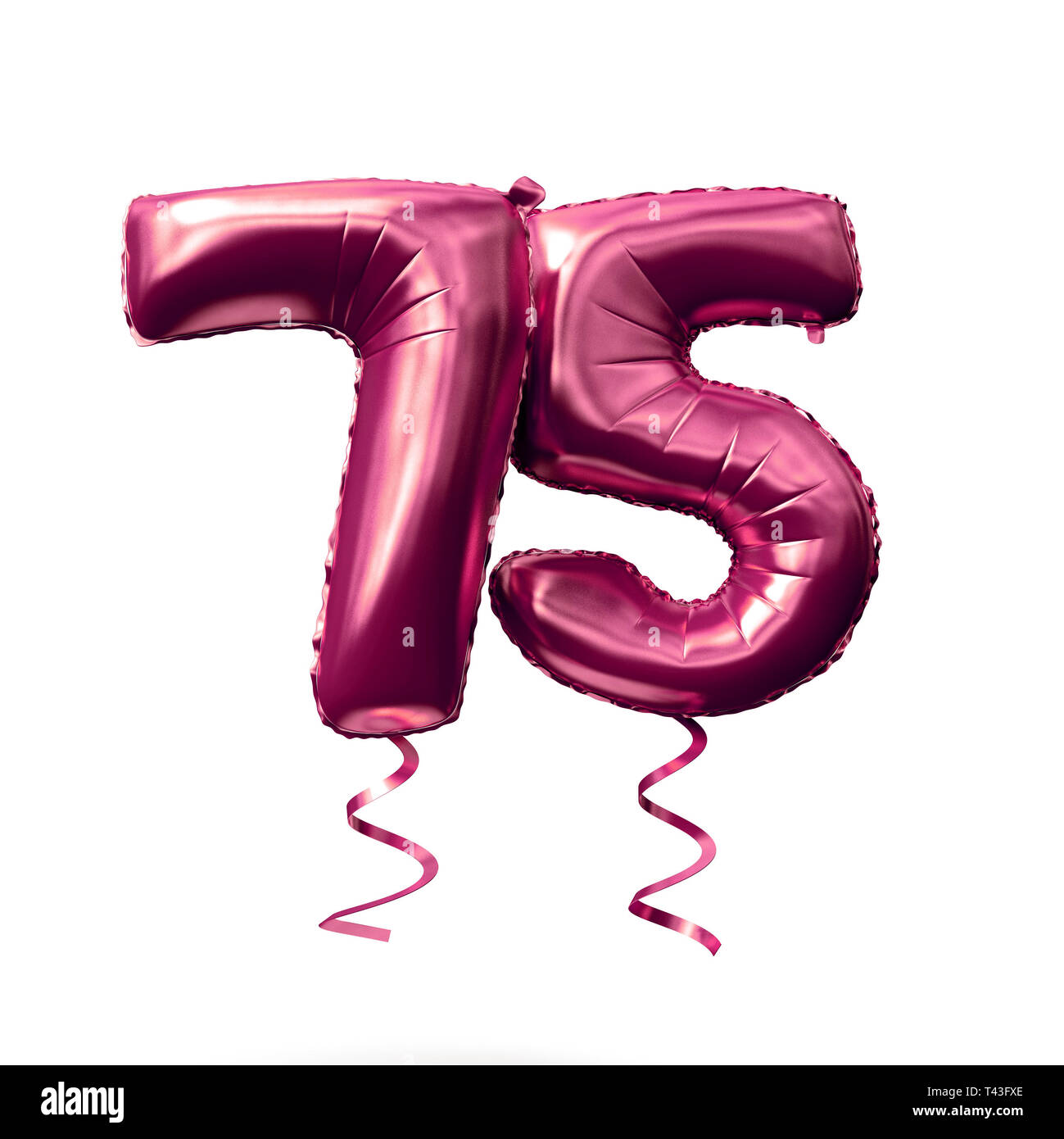 Number 75 rose gold helium balloon isolated on a white background. 3D ...