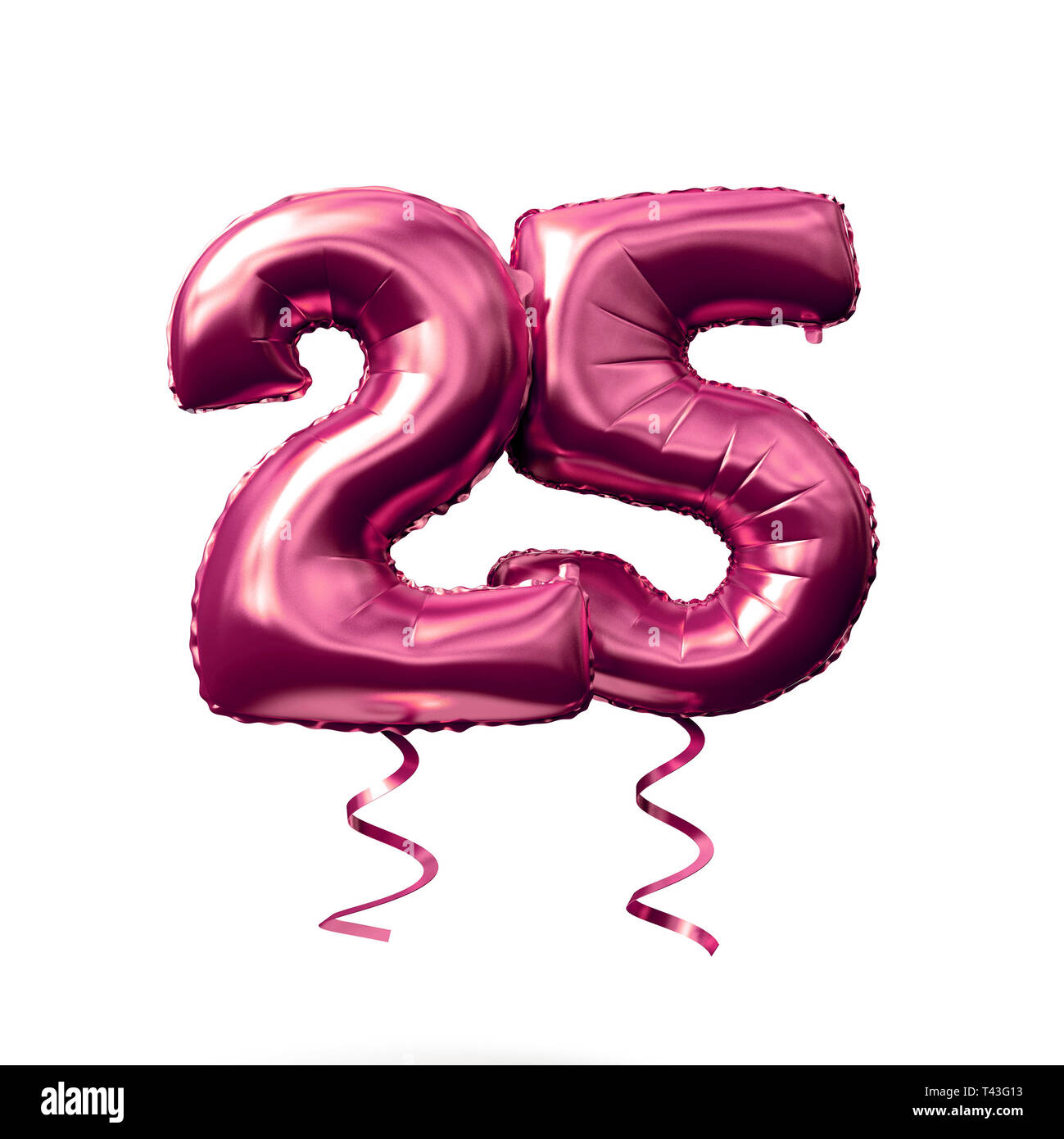 Number 25 rose gold helium balloon isolated on a white background. 3D ...