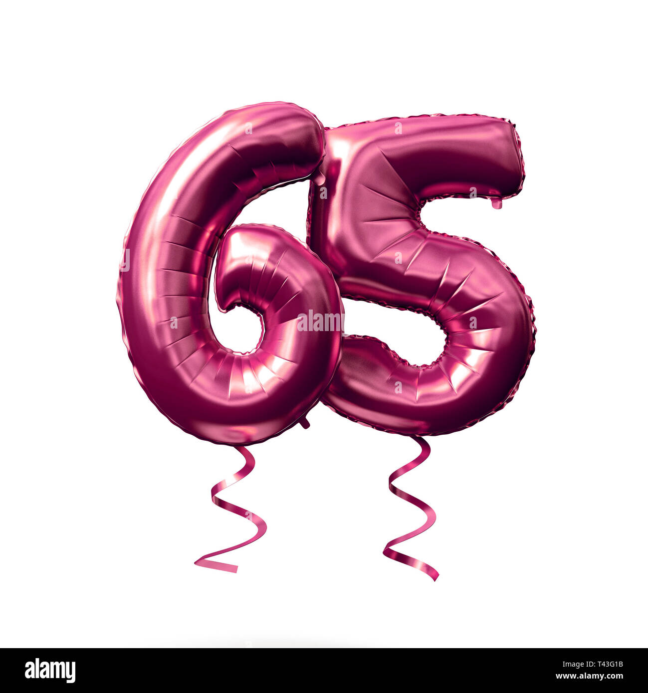 Number 65 rose gold helium balloon isolated on a white background. 3D ...