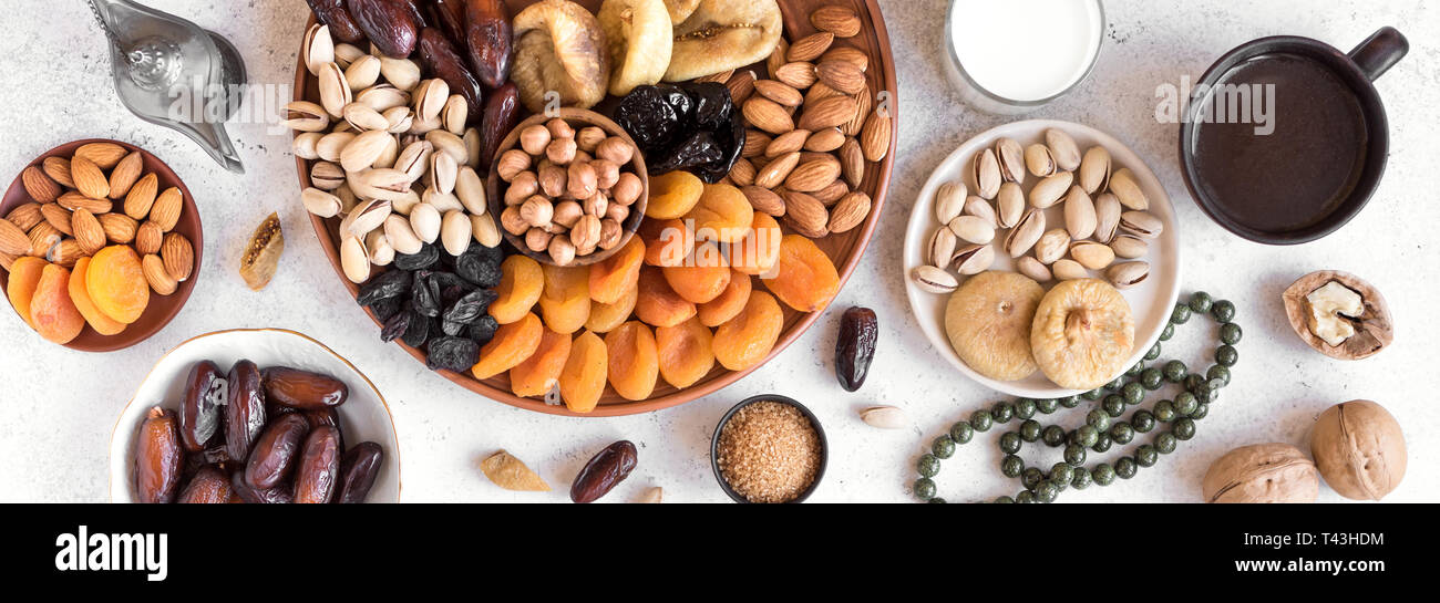 Traditional Muslim Iftar Food, copy space. Ramadan kareem with premium ...