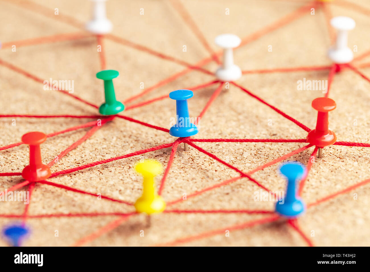 Business team. Connect between people. Office pins connected by red ...