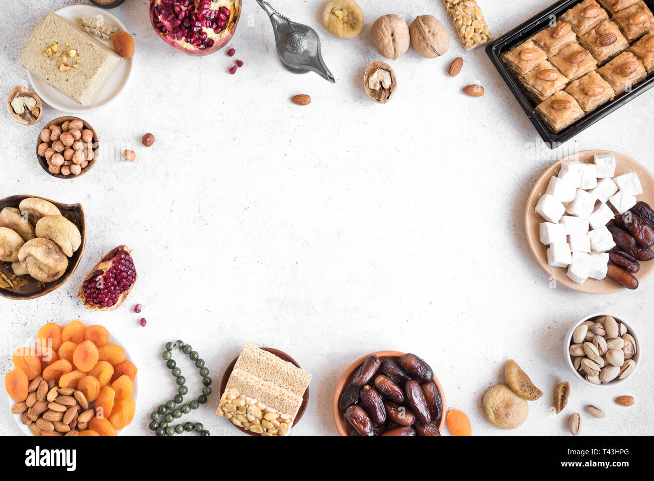 Assortment, set of Eastern, Arabic, Turkish sweets, nuts and dried ...