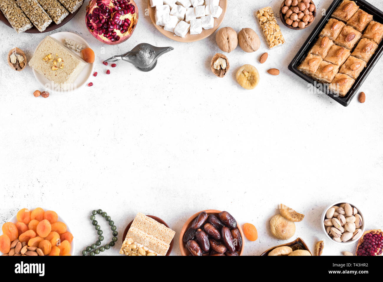 Assortment, set of Eastern, Arabic, Turkish sweets, nuts and dried ...