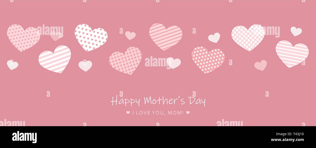 pink happy mothers day card with pattern hearts vector illustration ...