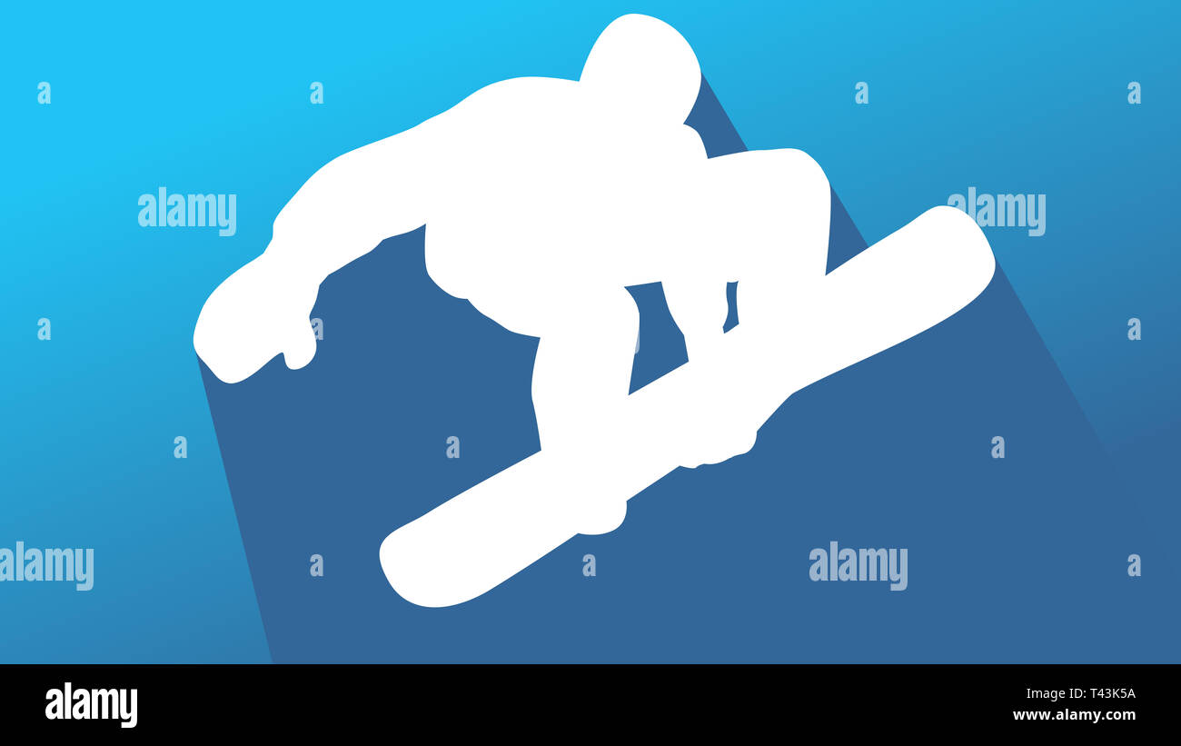 simple white sillhouette snowboard jumping long shadow in blue modern ...
