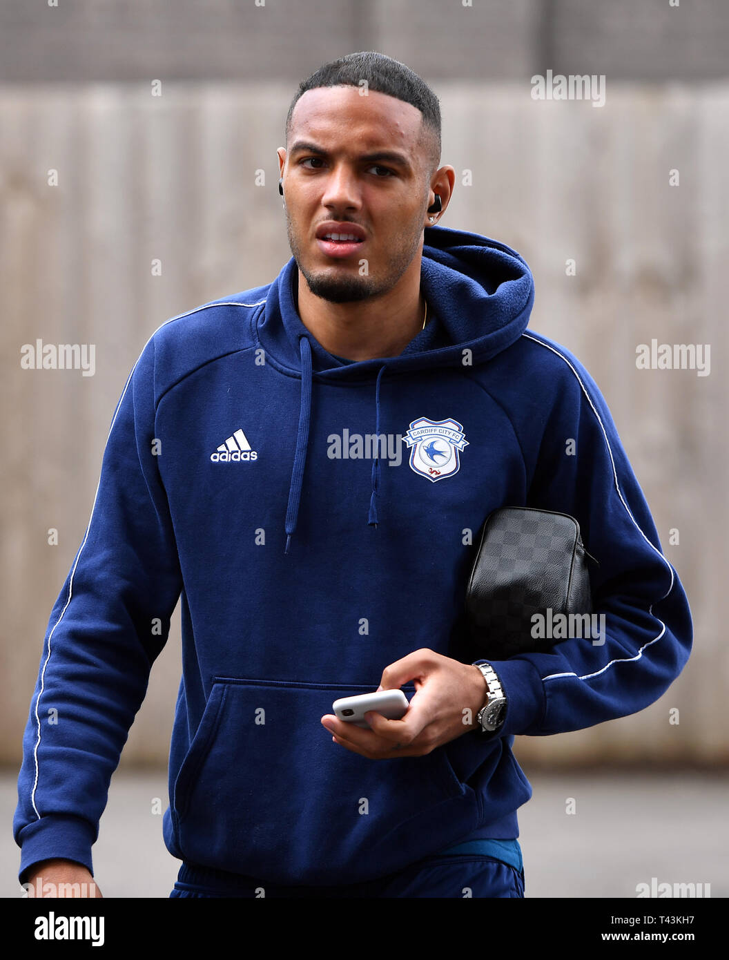 Cardiff City's Kenneth Zohore arrives for the Premier League match at ...