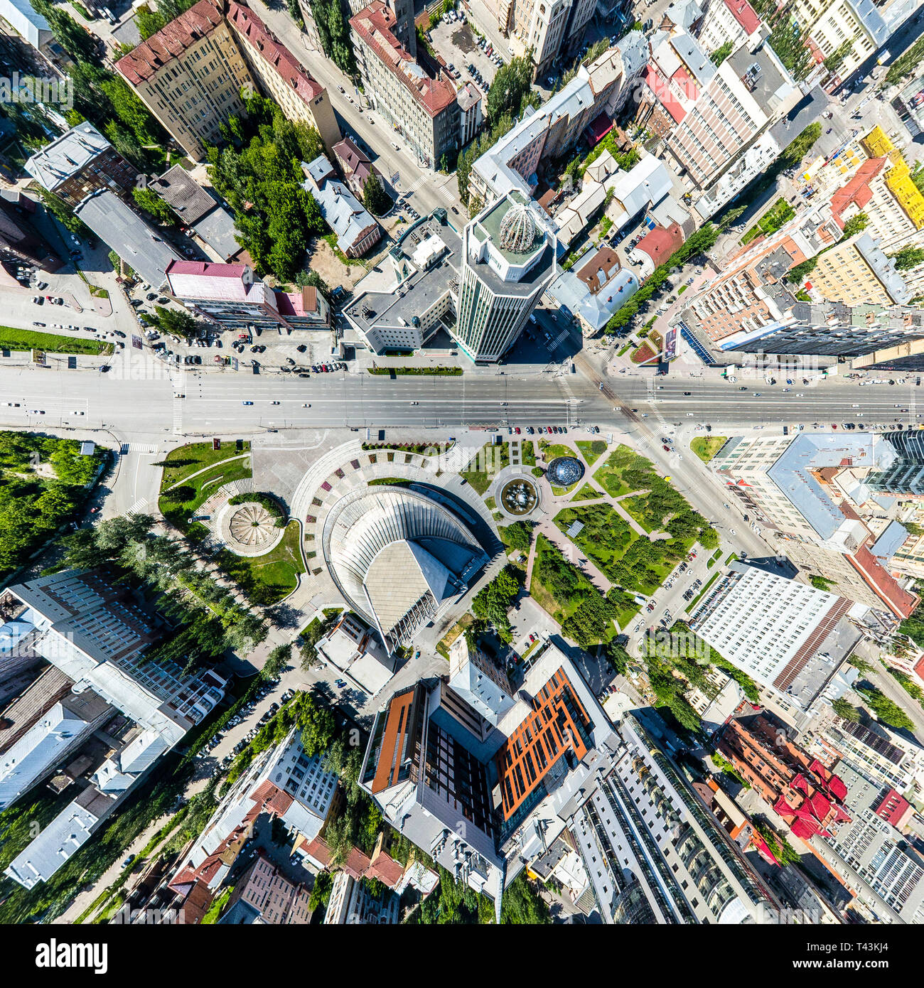 Aerial city view with roads, houses and buildings Stock Photo - Alamy