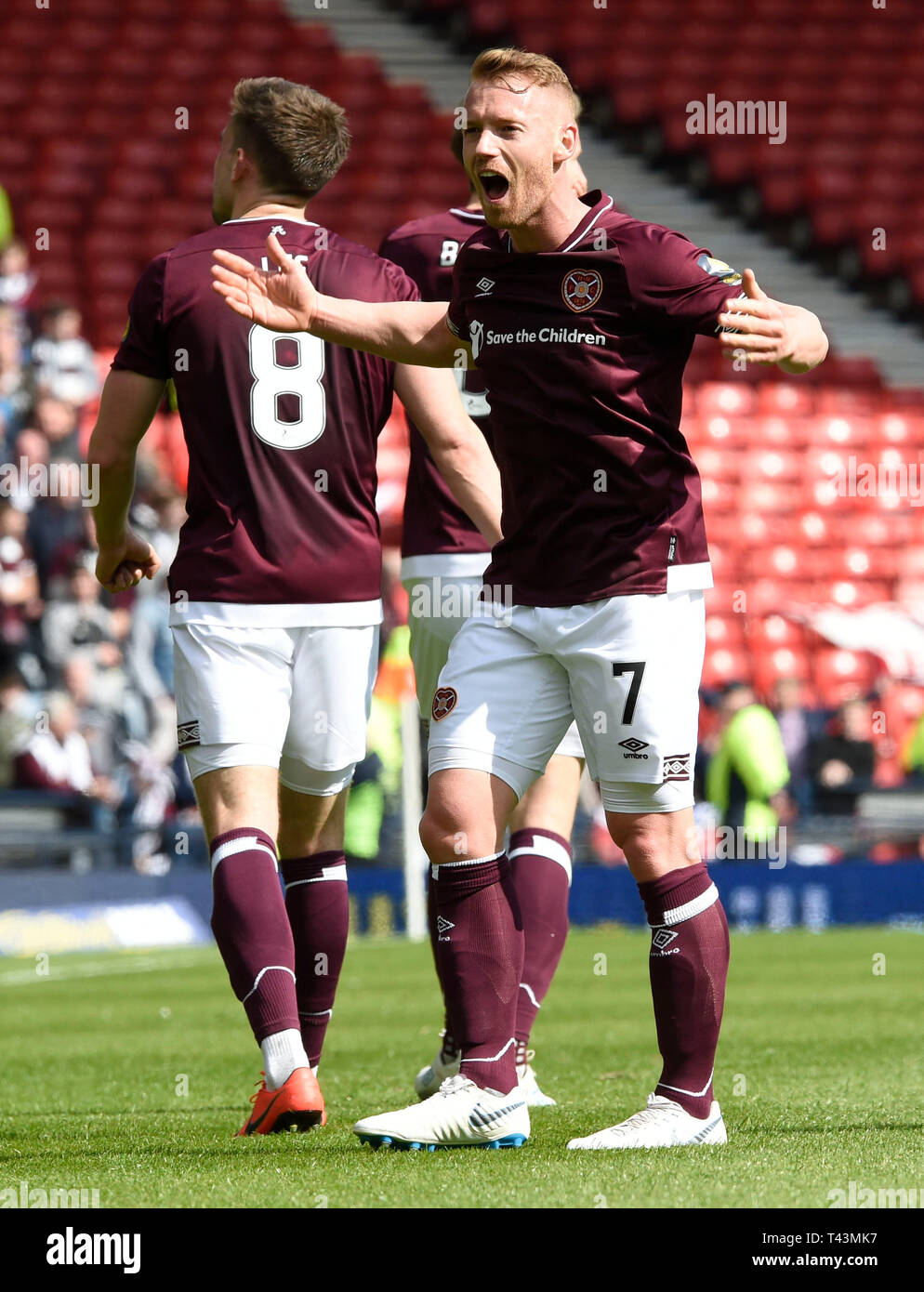 Hearts Oliver Bozanic celebrates in front of the Hearts fans after the ...