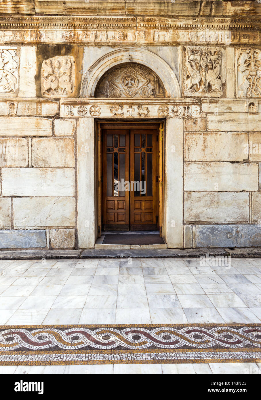 The door of the Little Metropolis, Church of St. Eleutherios or Panagia ...