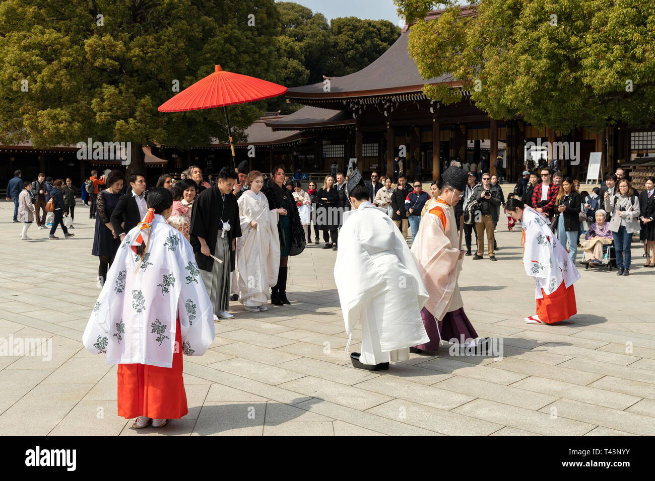 A wedding ceremony at Meiji Jingu shrine in Tokyo, Japan on March 25 ...