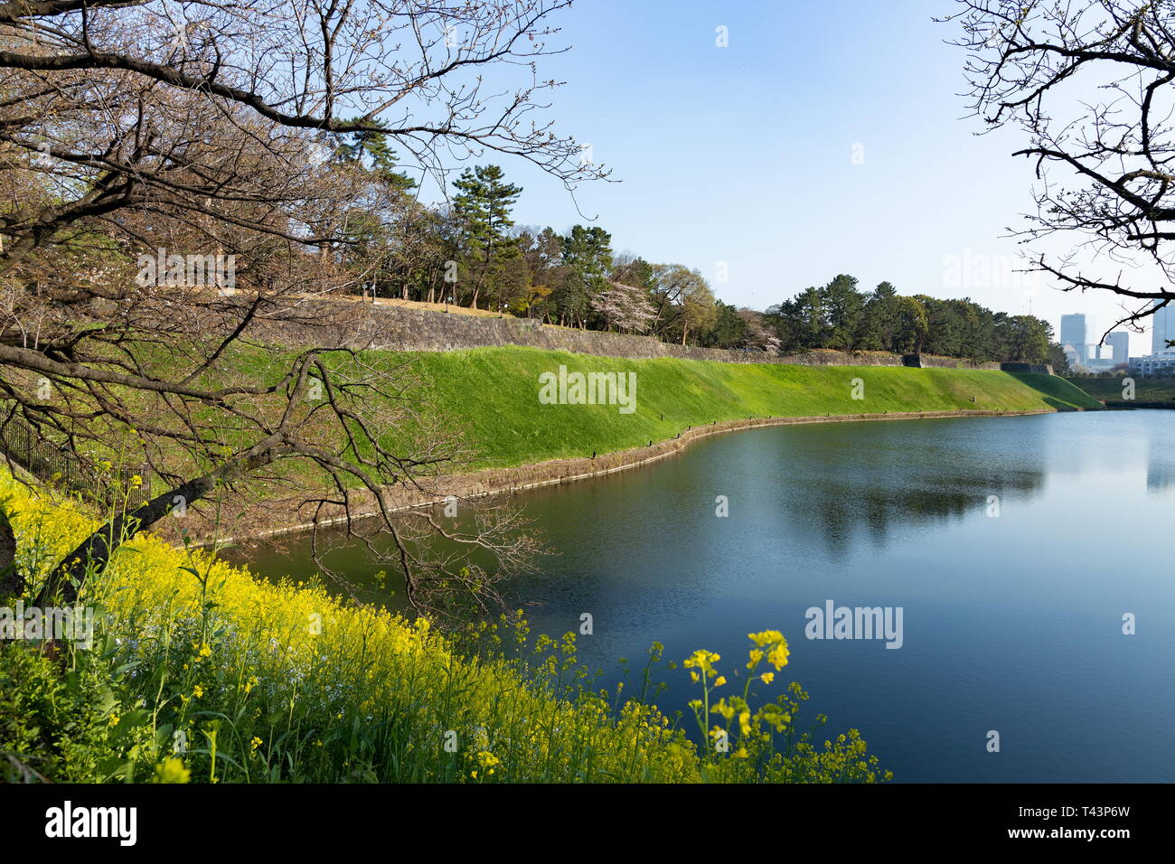 Exterior walls and moat of the Imperial Palace in Tokyo, Japan on March ...