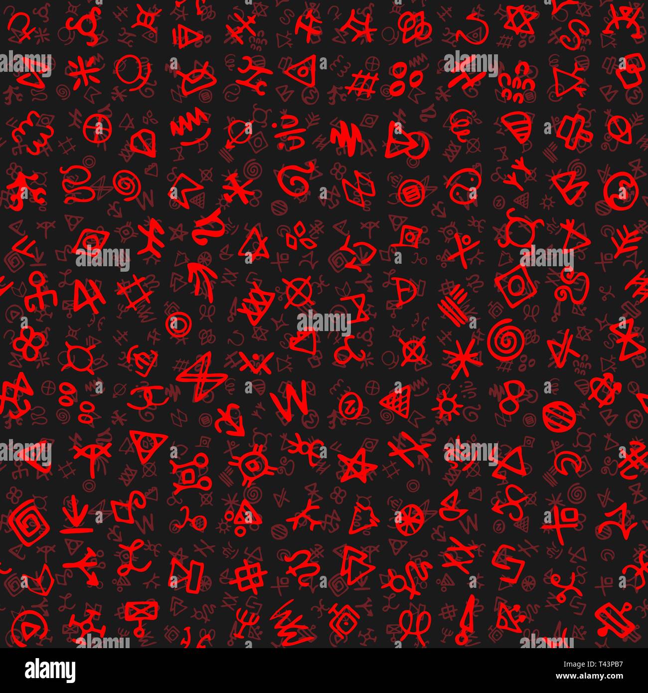 Hand drawn vector seamless pattern with red glyphs. Fashionable textile ...