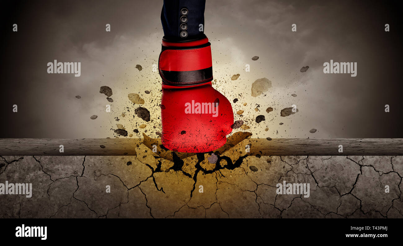 Big hand hits intense and breaks a crass stonewall Stock Photo - Alamy