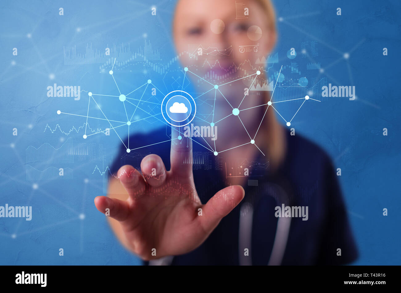 Doctor touching blue screen with virtual hospital concept Stock Photo ...