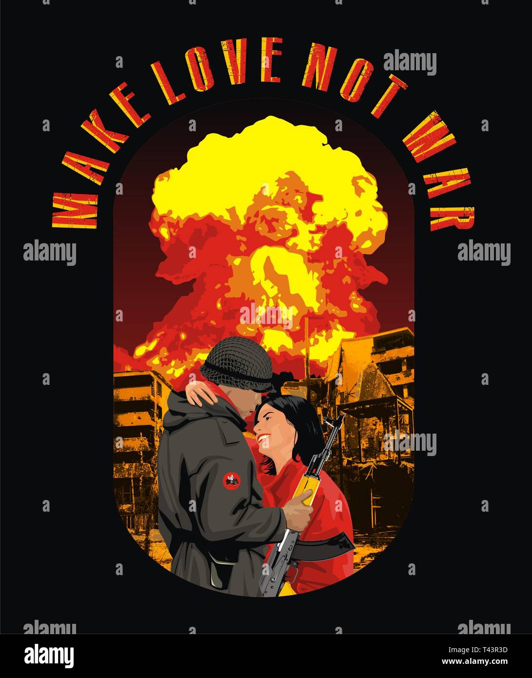 Make love not war - anti war poster - illustration Stock Photo - Alamy