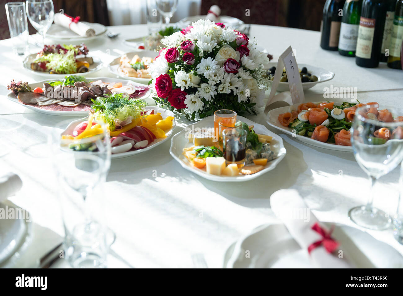 Wedding table decoration and aperitifs wedding server tables Stock ...