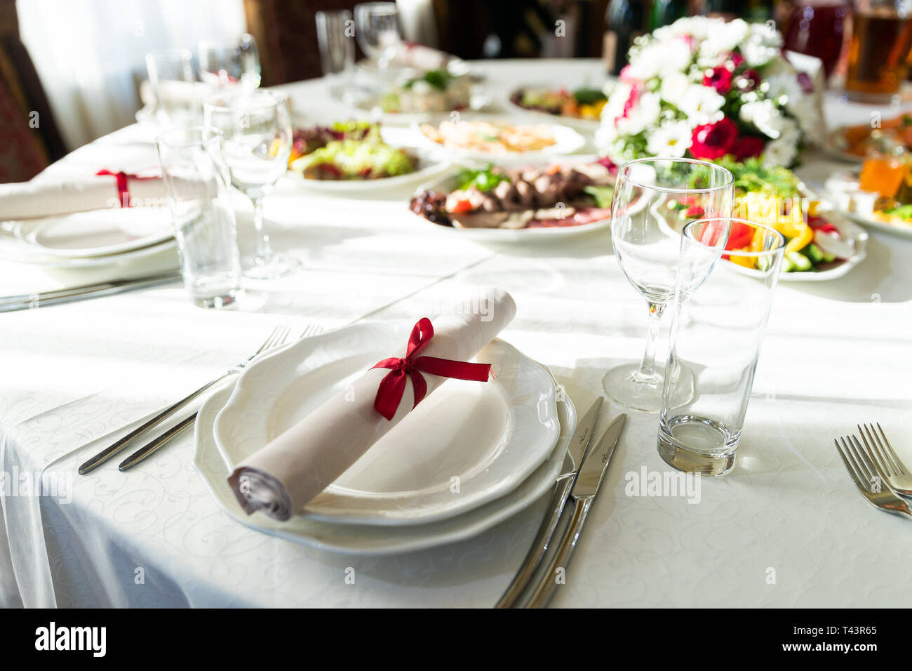 Wedding table decoration and aperitifs wedding server tables Stock ...