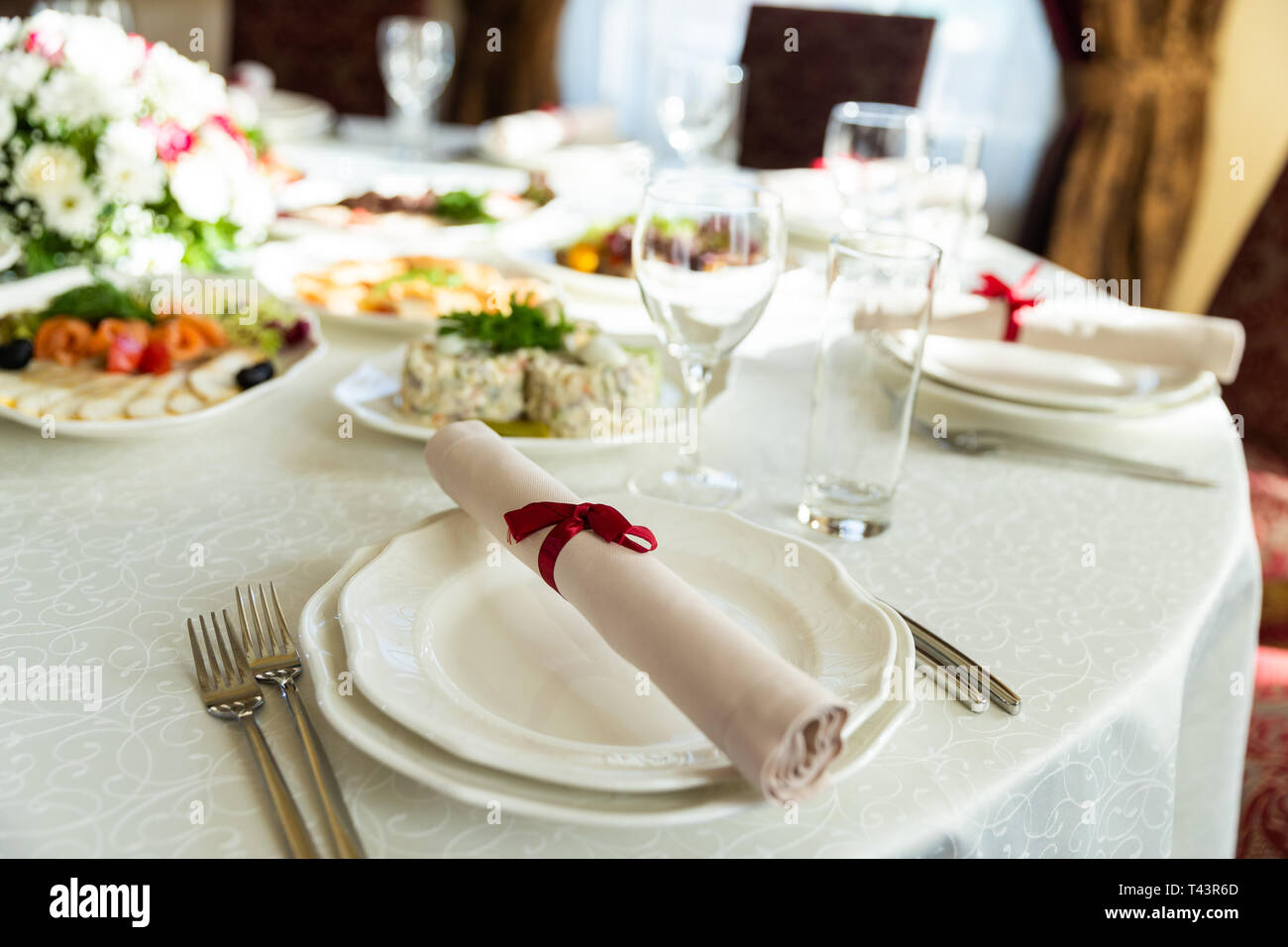 Wedding table decoration and aperitifs wedding server tables Stock ...