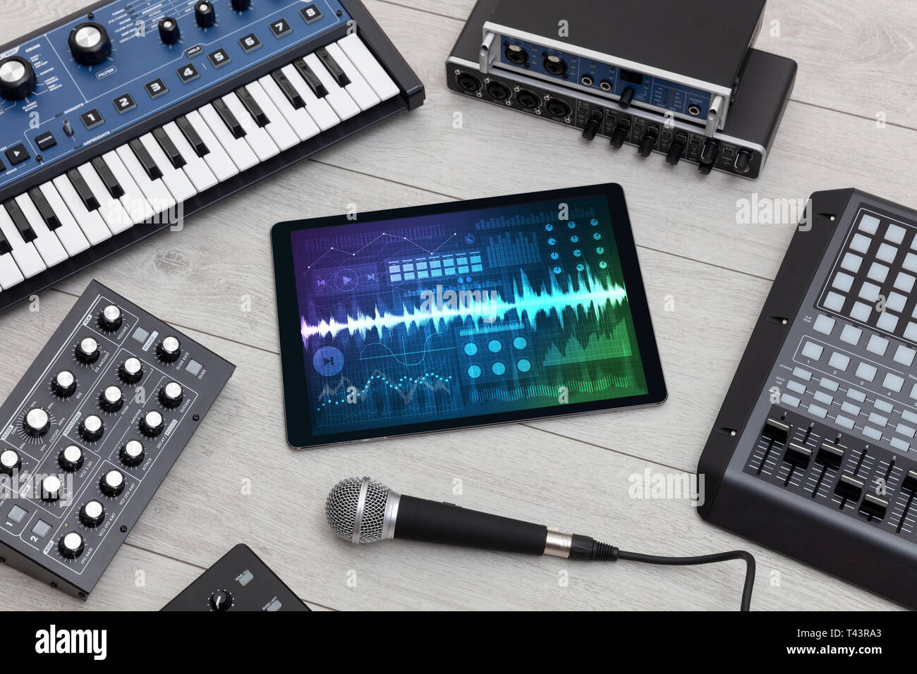 Music instruments and tablet with recording sound concept Stock Photo ...