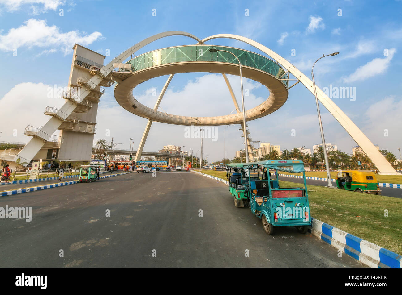Modern city architecture structure known as the Kolkata Gate or Biswa ...