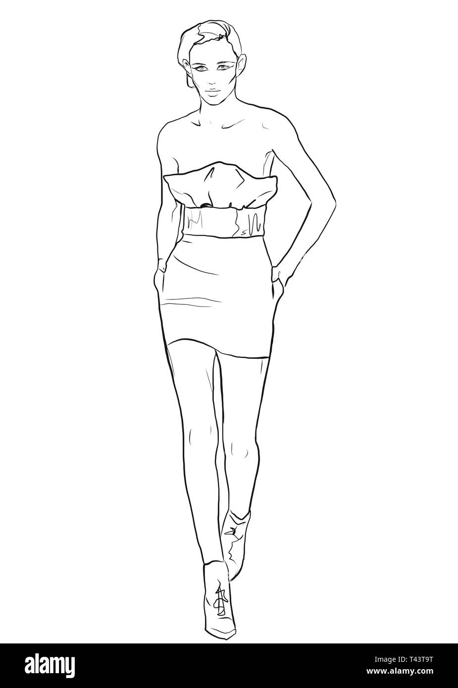 Fashion model on runway sketch Stock Photo - Alamy