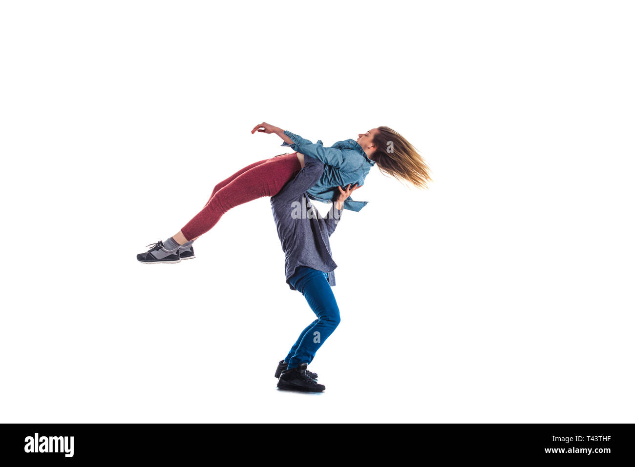 Couple is having aerobic performance on white background Stock Photo ...