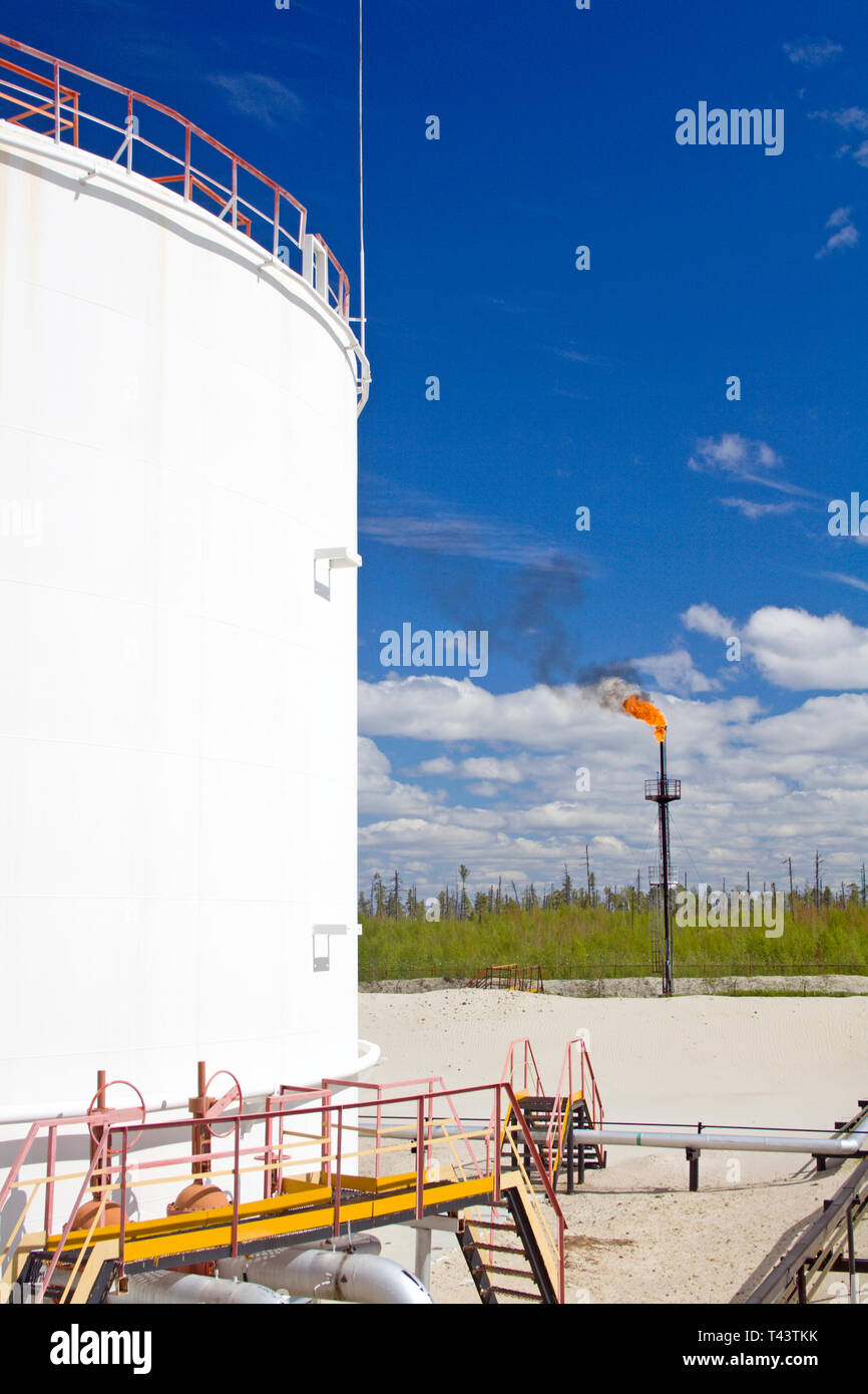 Oil and gas refinery plant. Industrial scene of oil field. Gas station ...