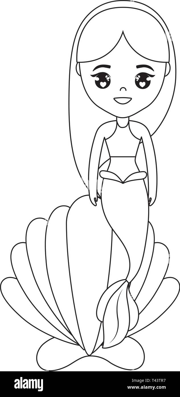 cute mermaid sitting in seashell vector illustration design Stock ...