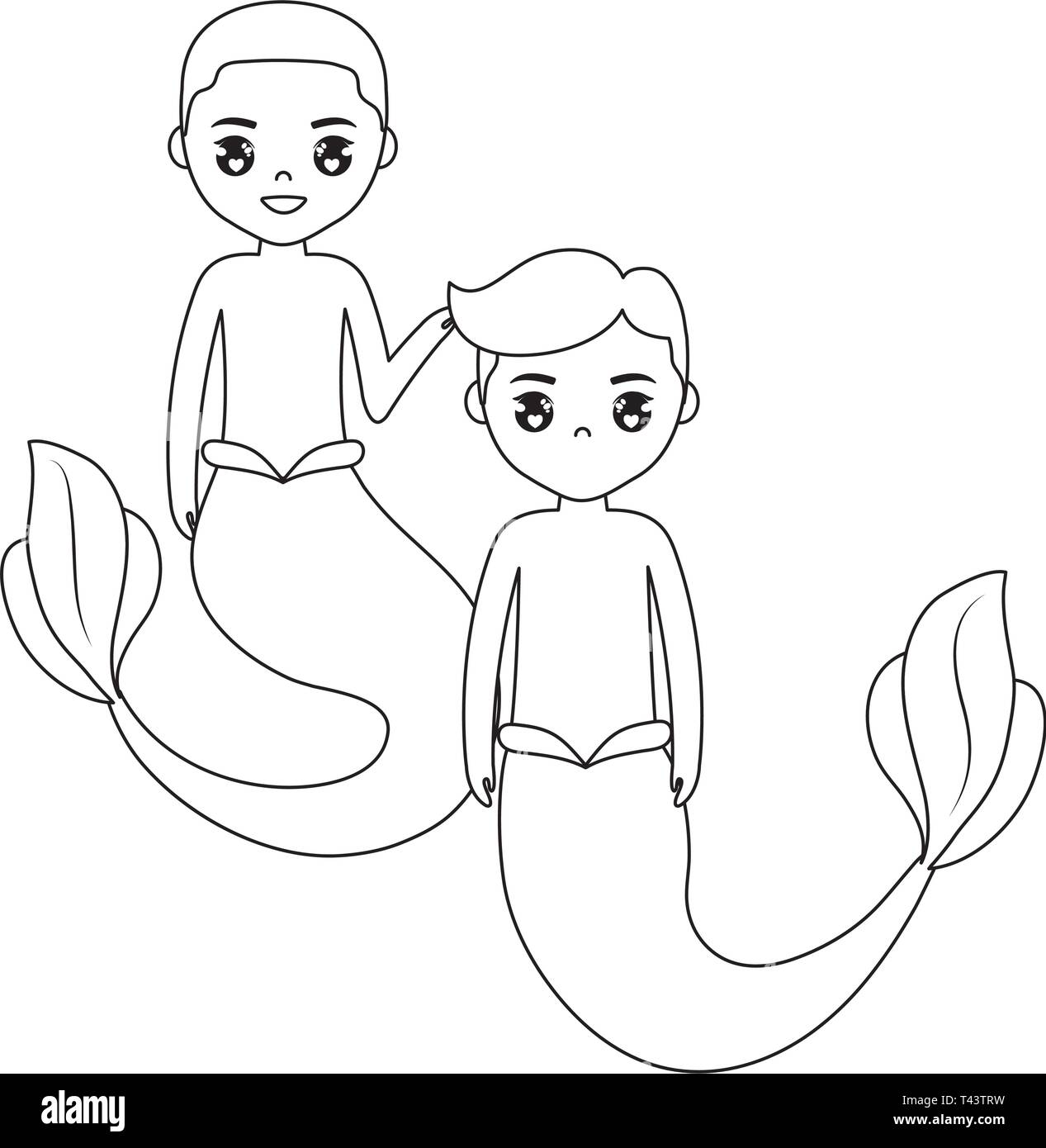 group of mermaids male character vector illustration design Stock ...