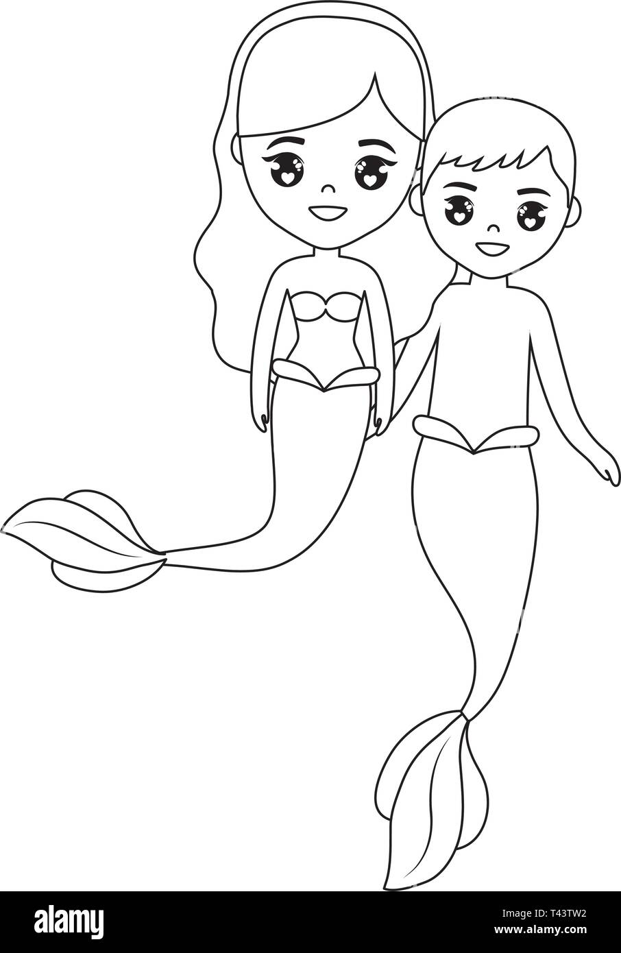 cute couple mermaids character vector illustration design Stock Vector ...