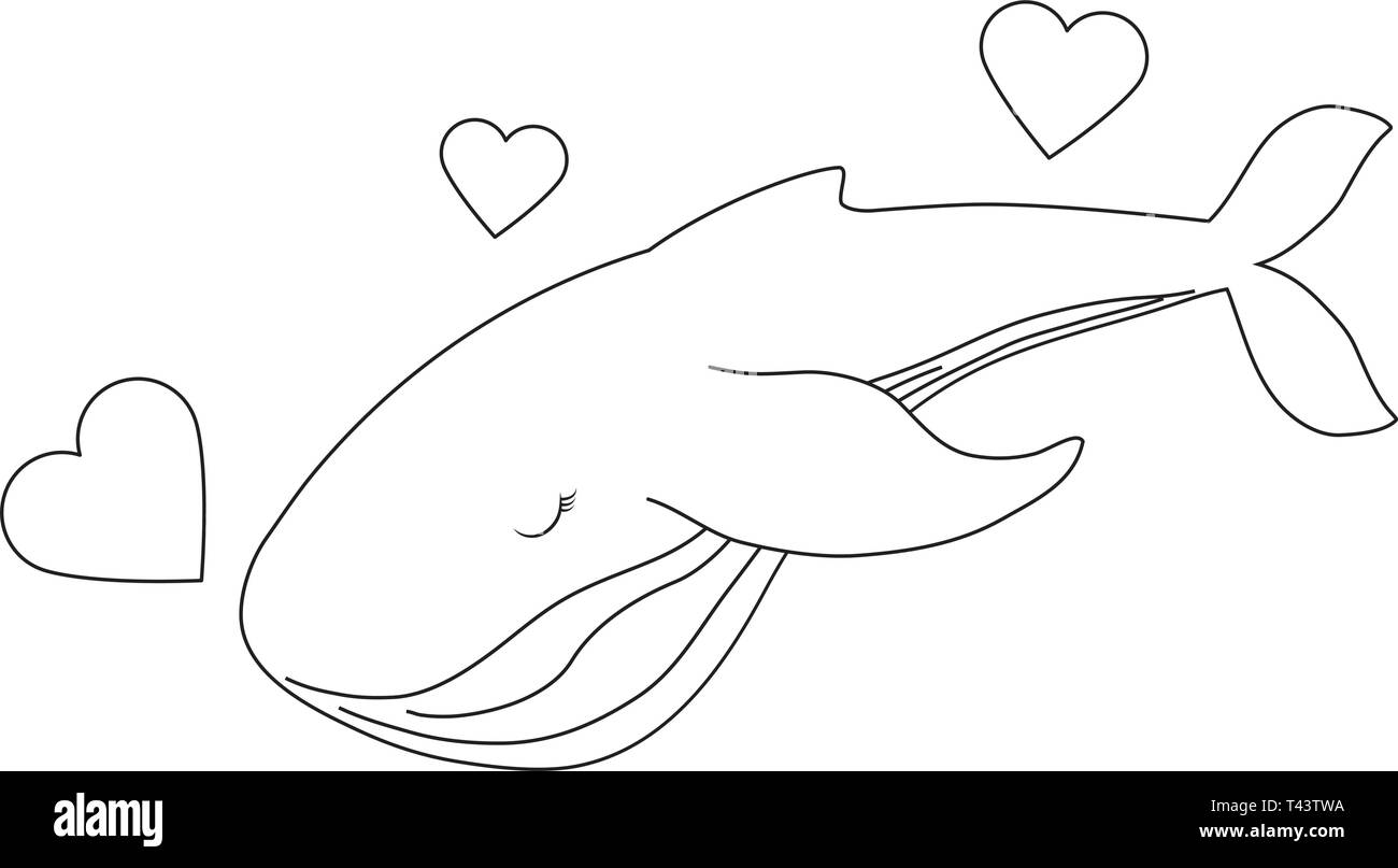cute whale with hearts love vector illustration design Stock Vector ...