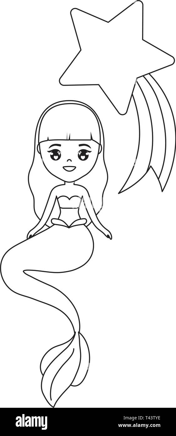 cute mermaid with star decoration vector illustration design Stock ...