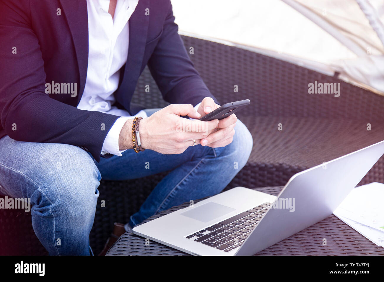Smartphone Concept Businessman Using Cell Phone Close Up Stock Photo ...