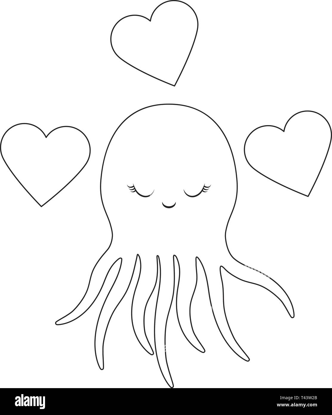 cute octopuses with hearts love vector illustration design Stock Vector ...