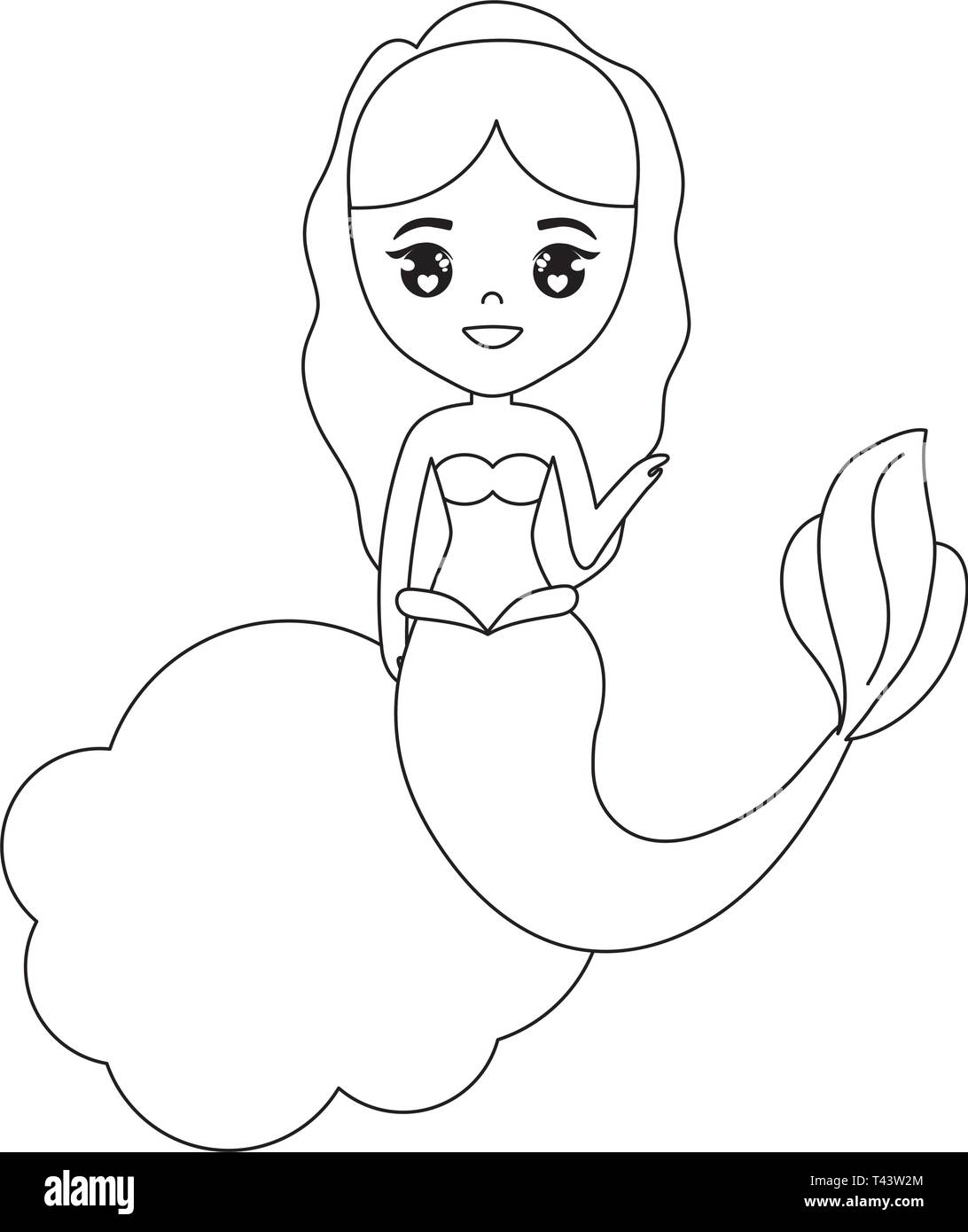 cute mermaid sitting in cloud vector illustration design Stock Vector ...