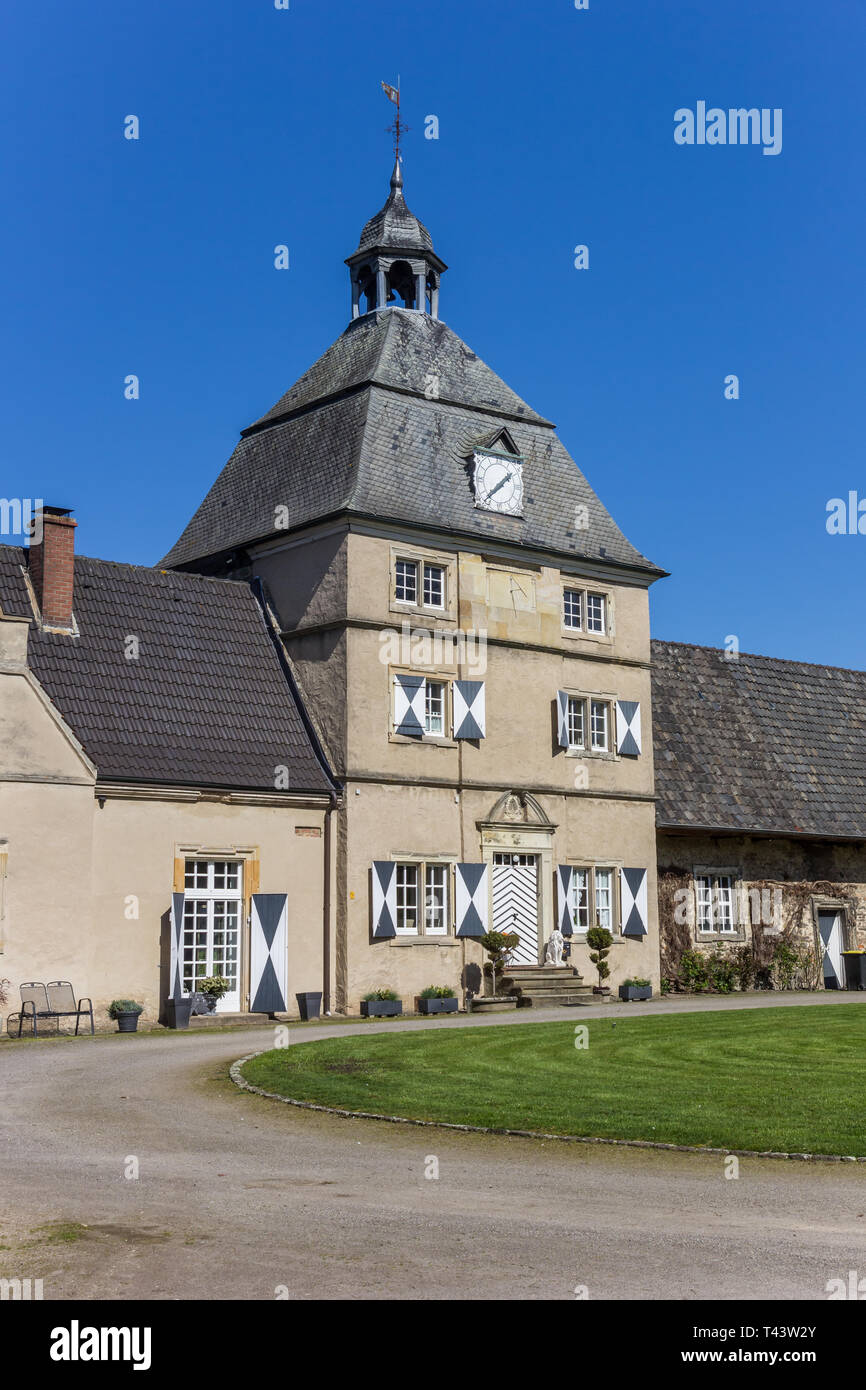 Clock tower of castle Westerwinkel in Ascheberg, Germany Stock Photo ...