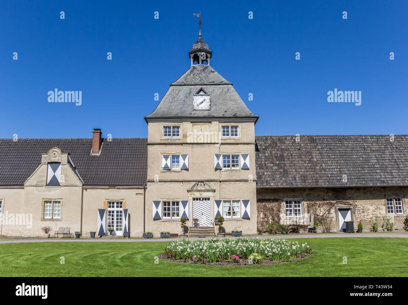 Clock tower of castle Westerwinkel in Ascheberg, Germany Stock Photo ...