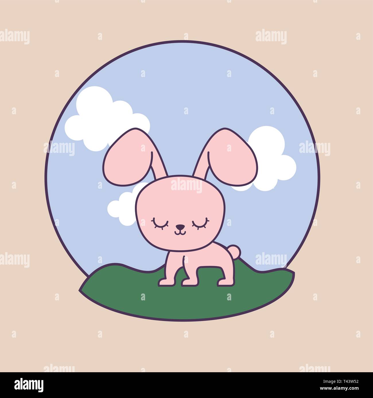 cute rabbit animal with landscape in frame circular vector illustration ...