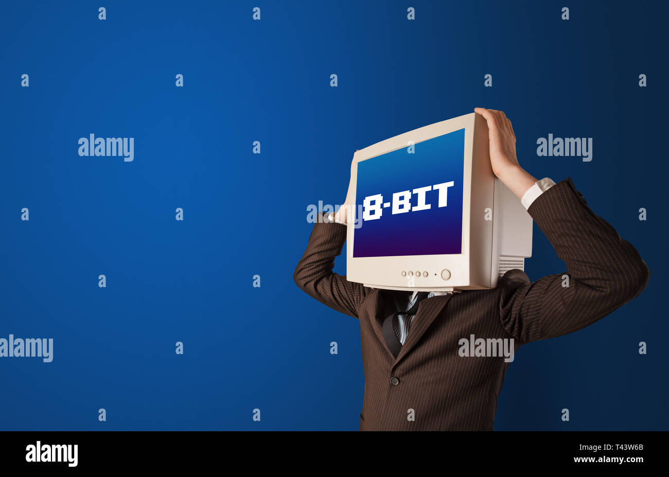 Young person with monitor head, old school 8-BIT concept Stock Photo ...