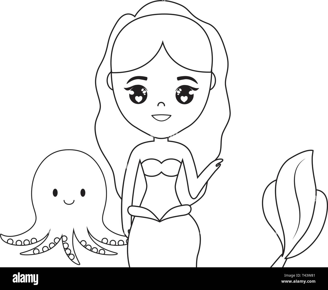 cute mermaid with octopus animal vector illustration design Stock ...