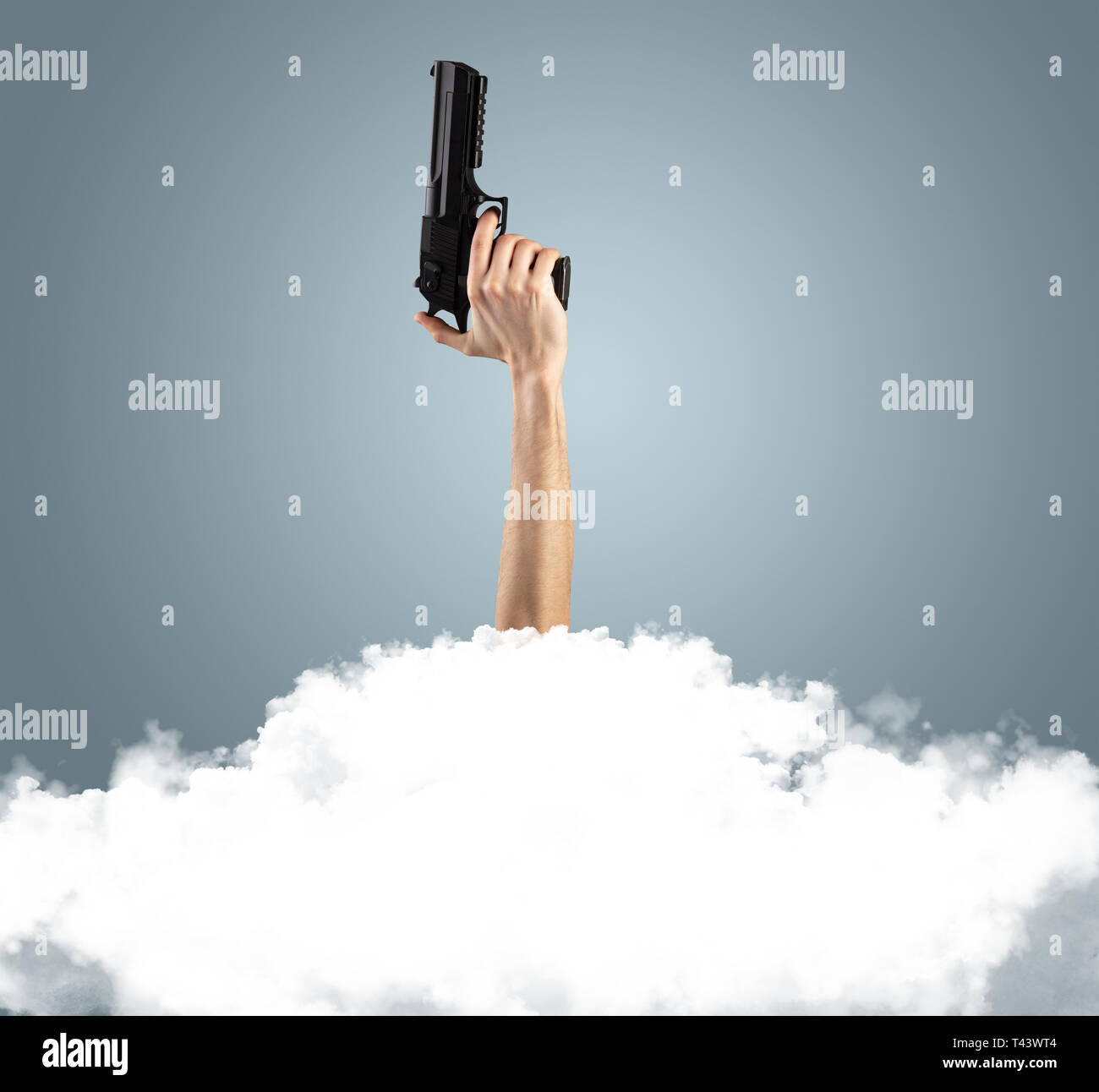 Hand breaking out from the cloud Stock Photo - Alamy
