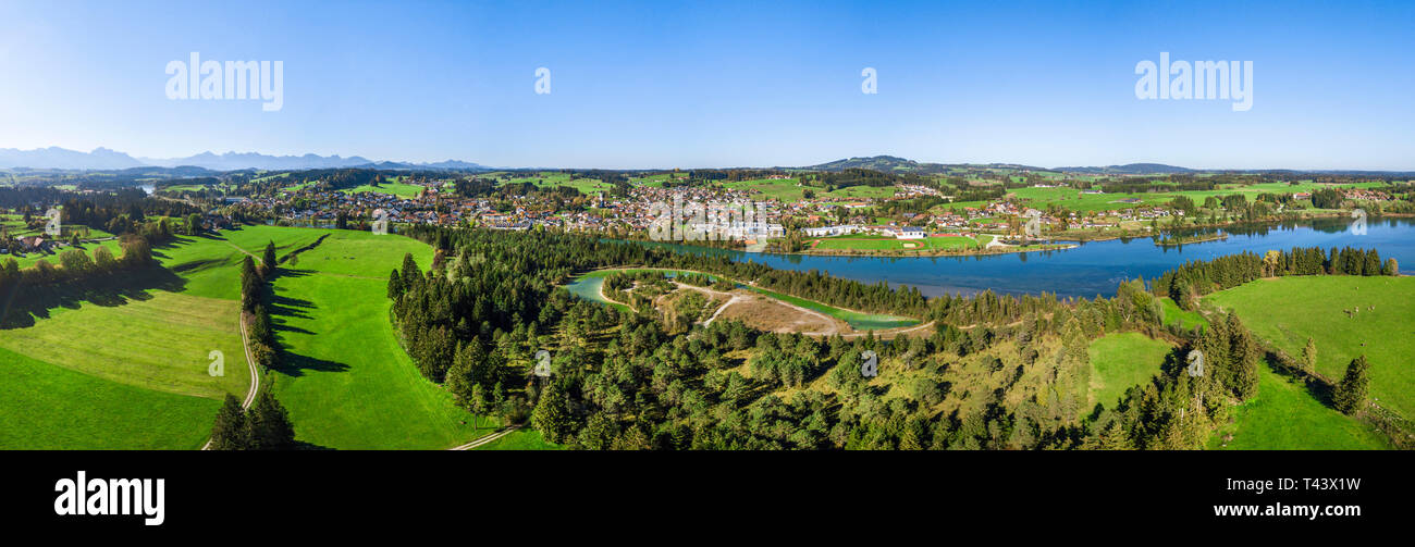 Aerial view to Lechbruck and the Lech lake Stock Photo - Alamy