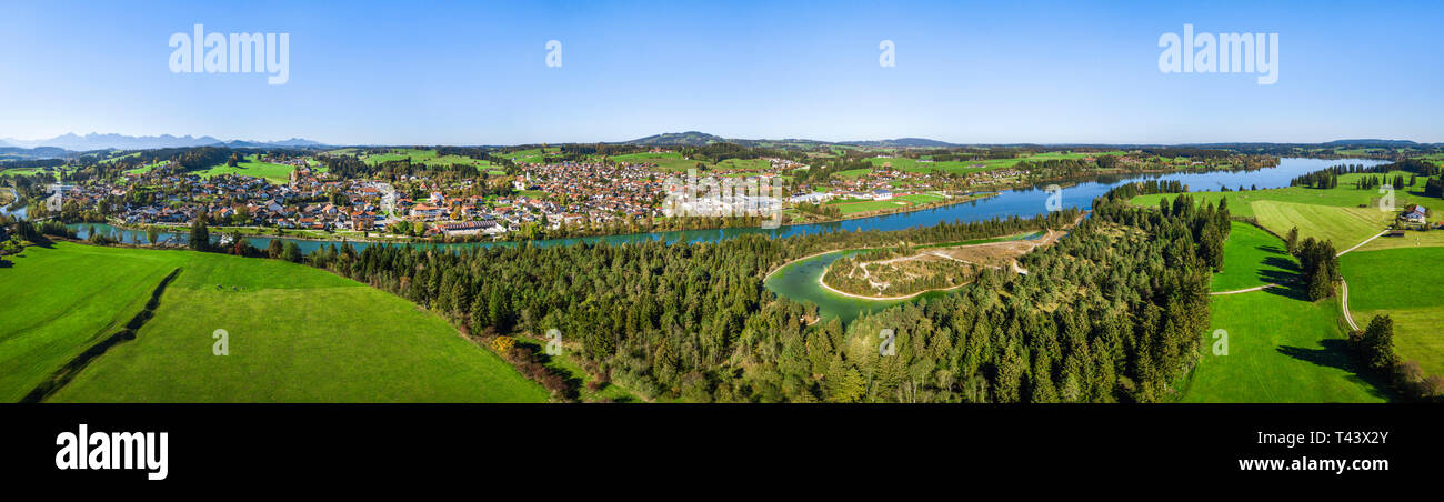 Aerial view to Lechbruck and the Lech lake Stock Photo - Alamy