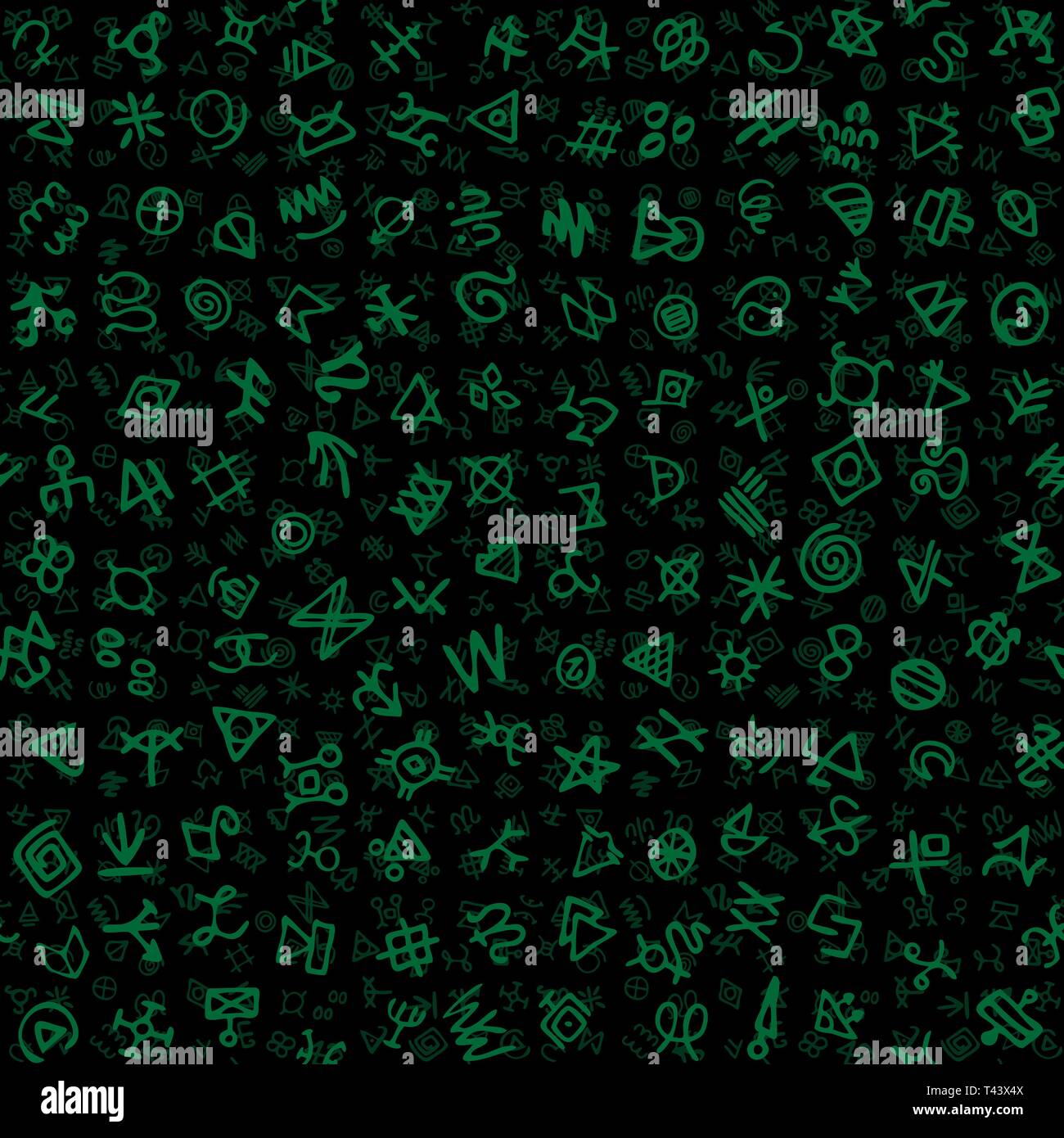 Digital green glyphs and mystic ancient symbols vector seamless ...