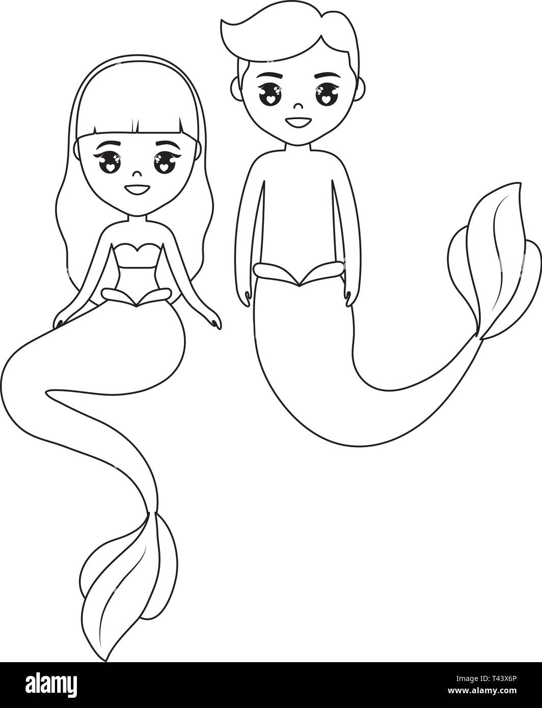 cute couple mermaids character vector illustration design Stock Vector ...
