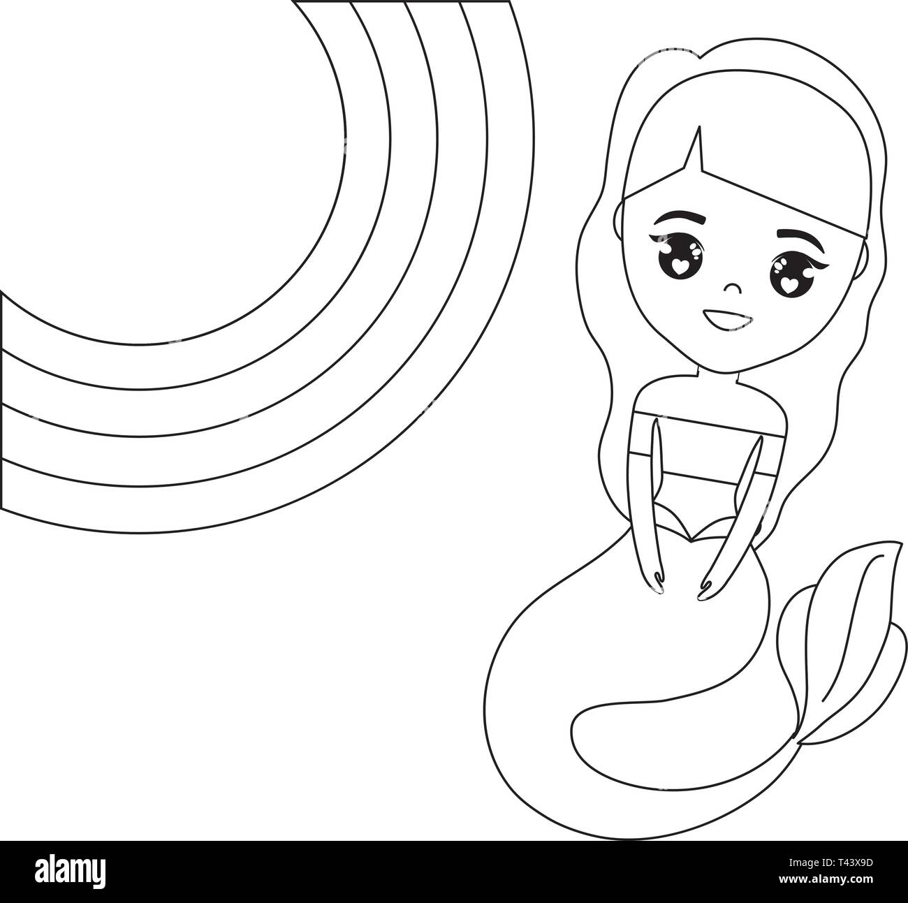 cute mermaid with rainbow vector illustration design Stock Vector Image ...
