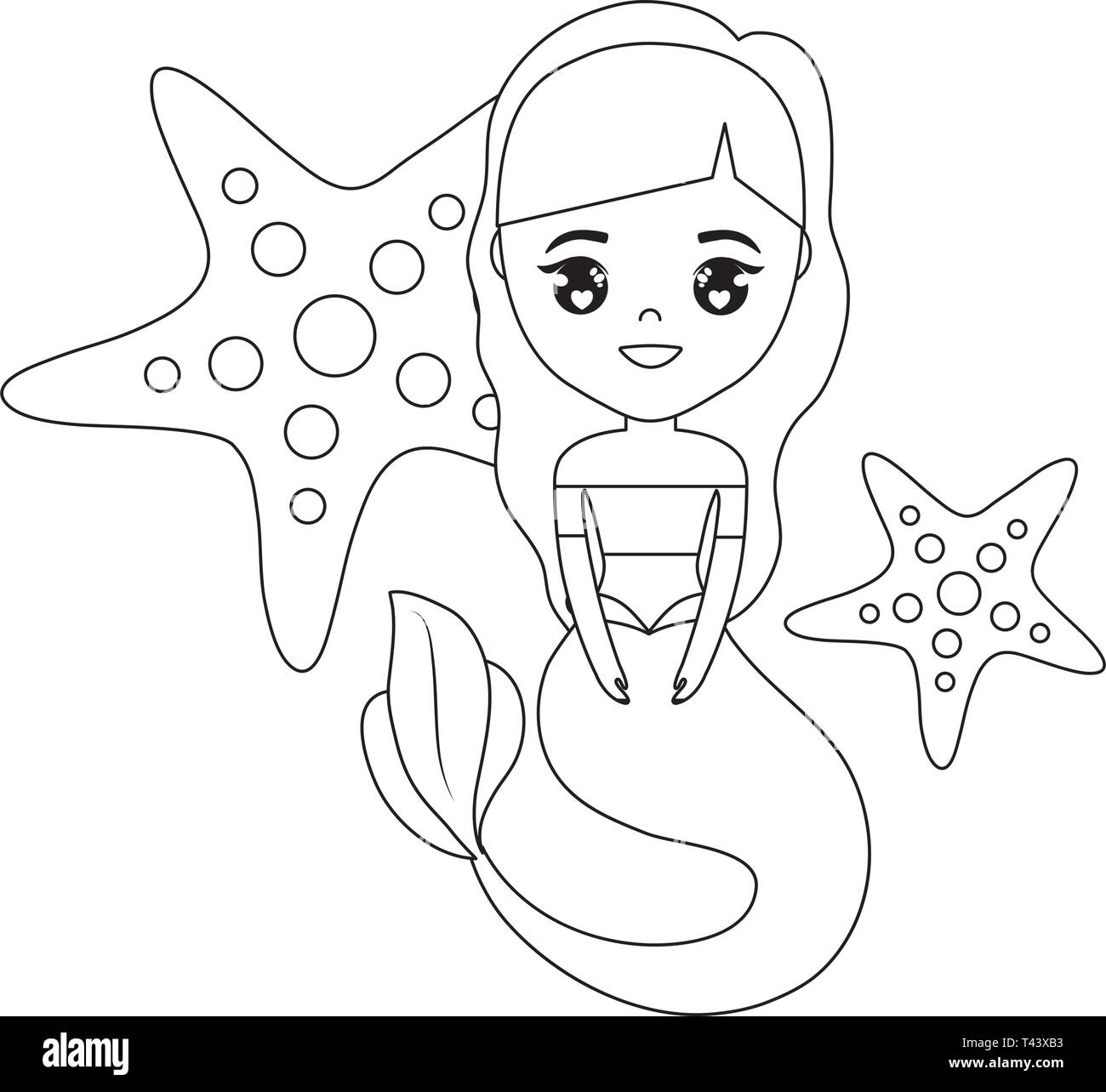 cute mermaid with starfish vector illustration design Stock Vector ...