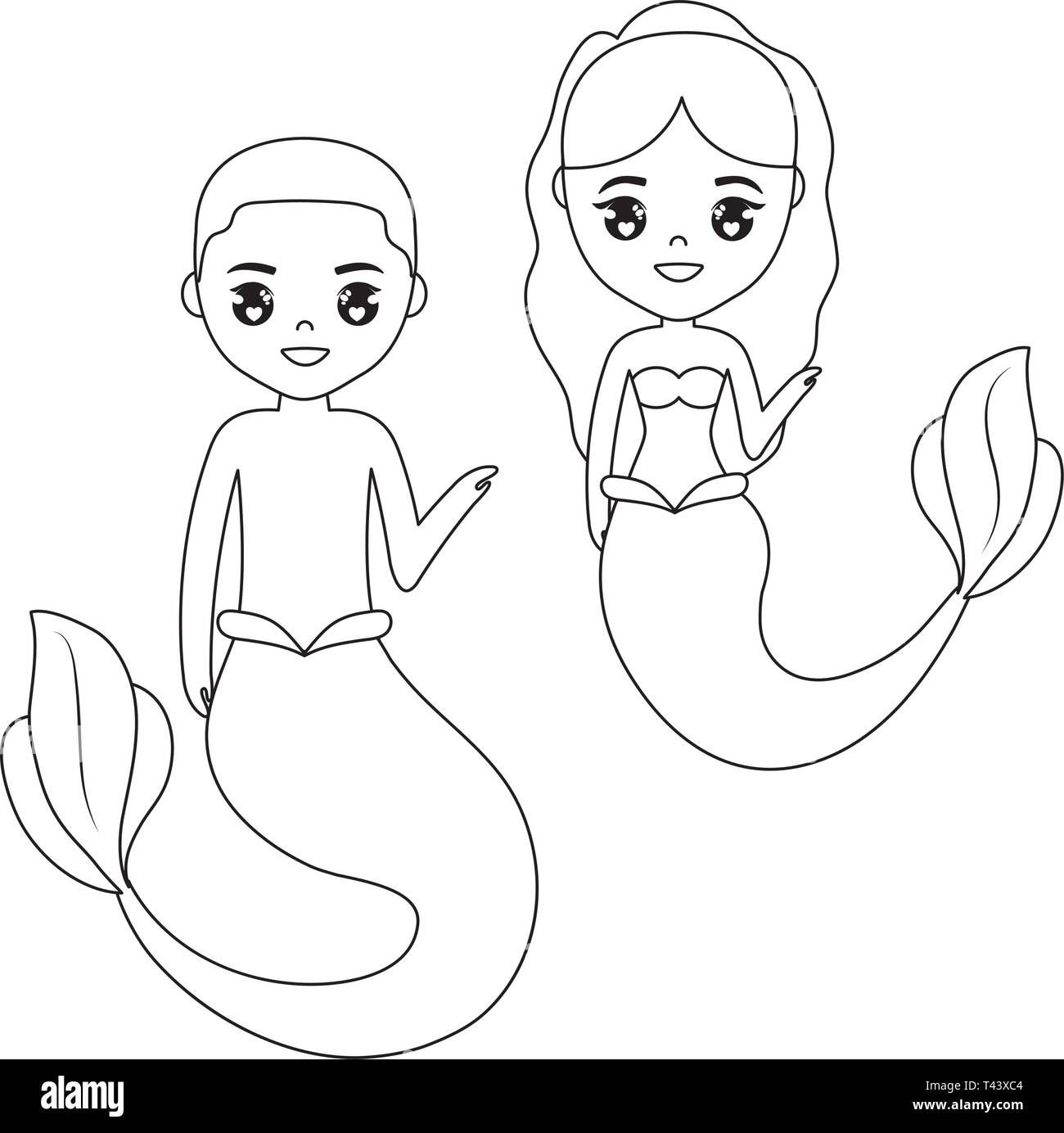 cute couple mermaids character vector illustration design Stock Vector ...