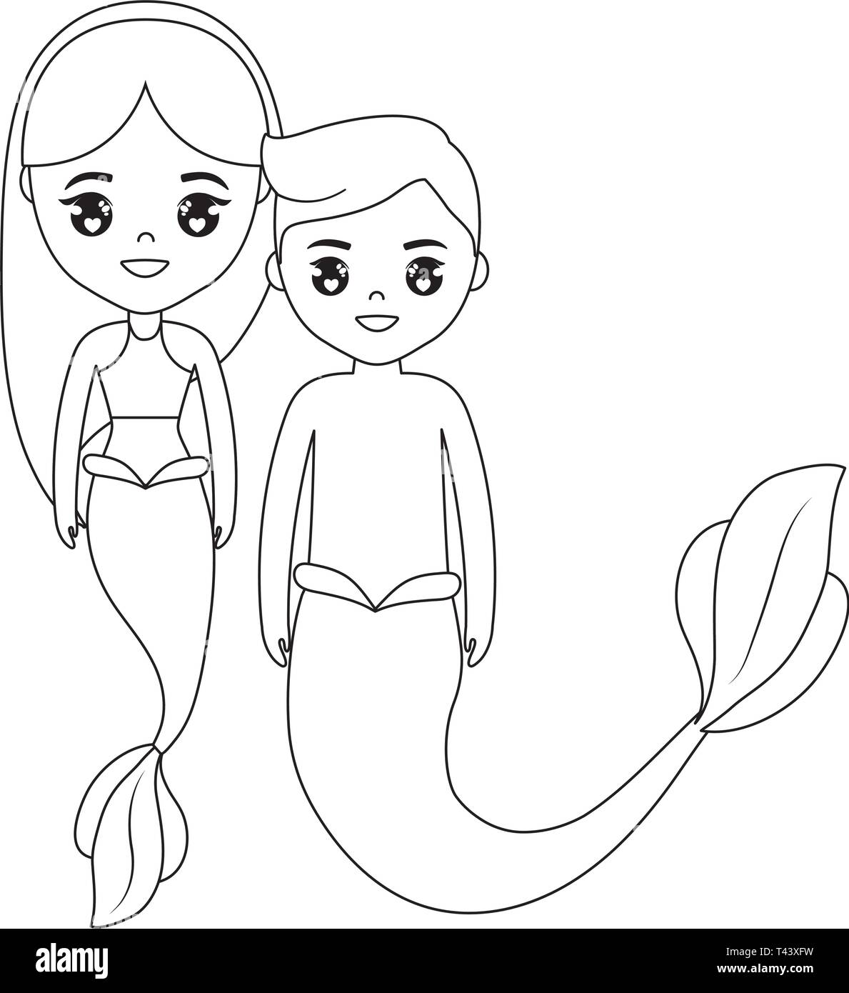 cute couple mermaids character vector illustration design Stock Vector ...