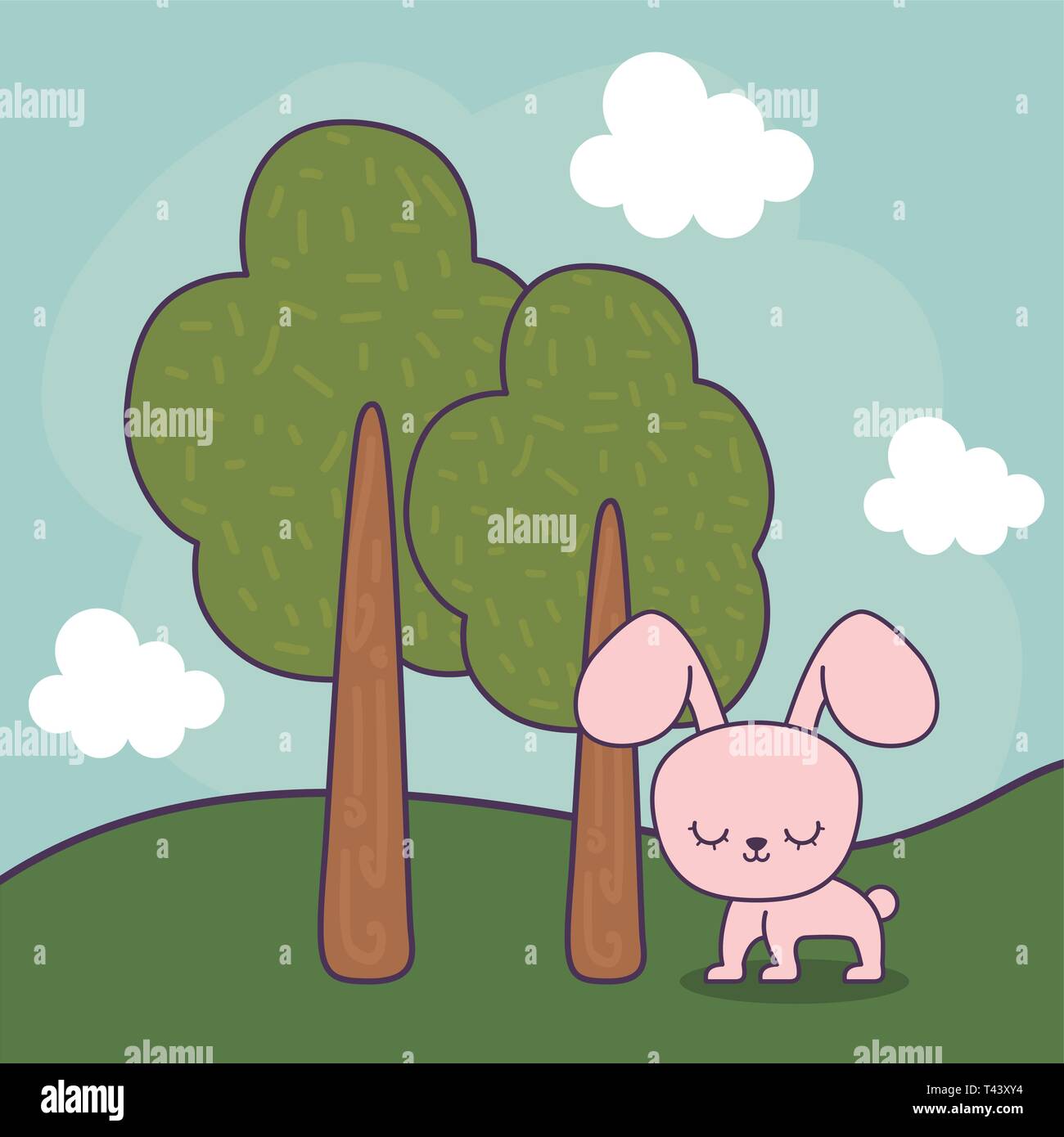 cute rabbit animal in landscape vector illustration design Stock Vector ...